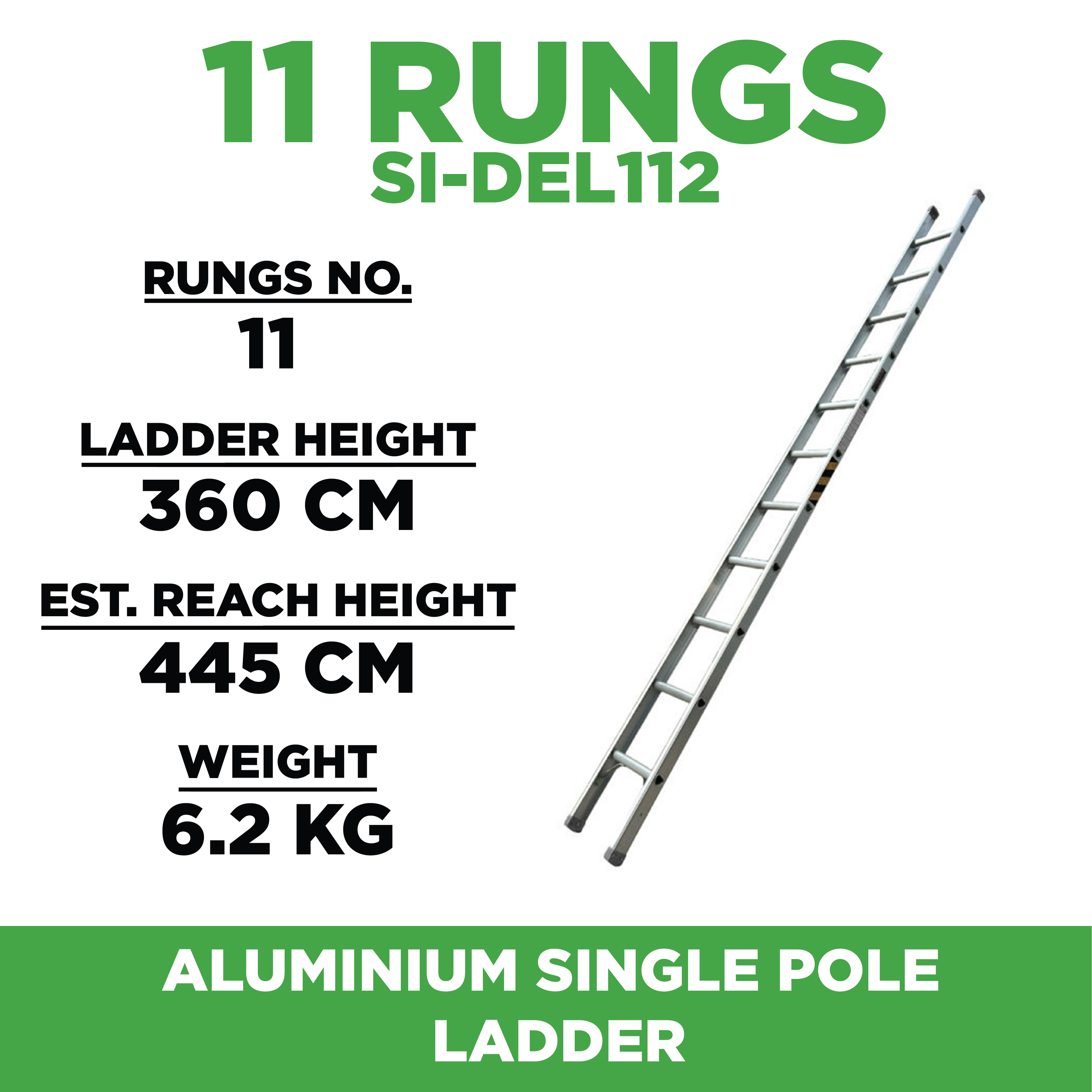 Aluminium Single Pole Ladder SI-DEL112 ALUCLASS — ALUCLASS MY