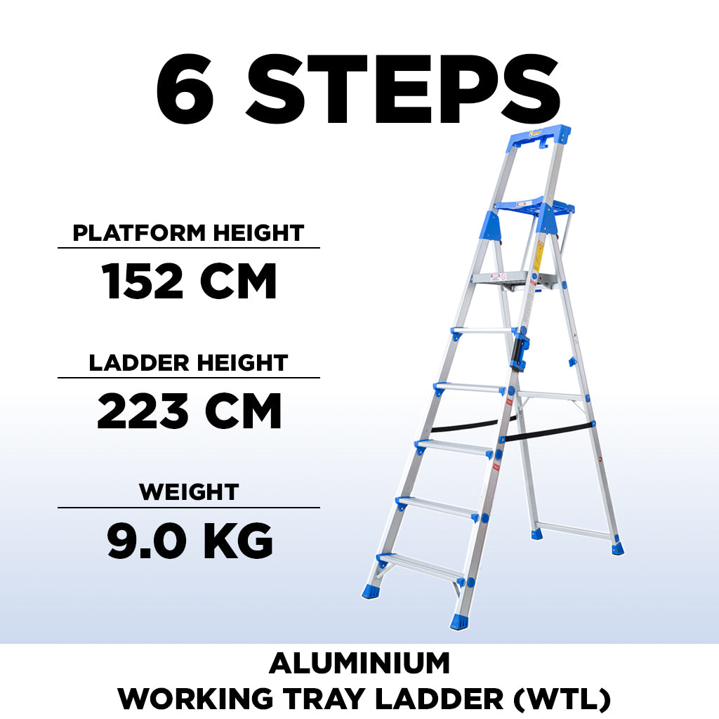 Aluminium 6 Steps Working Tray Ladder AL-WTL06 ALUCLASS — ALUCLASS MY