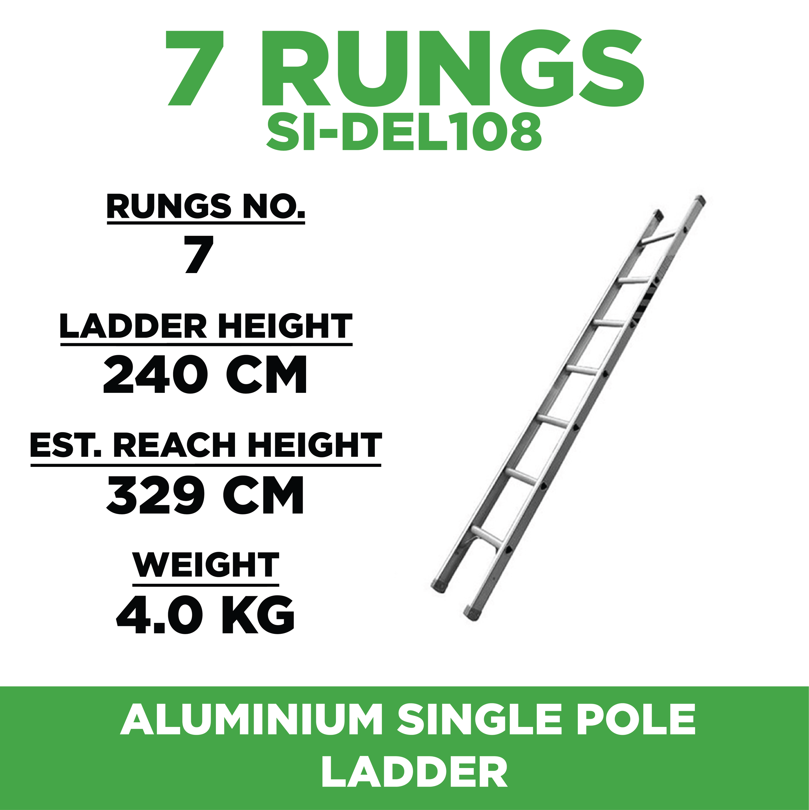 Aluminium Single Pole Ladder SI-DEL108 ALUCLASS — ALUCLASS MY