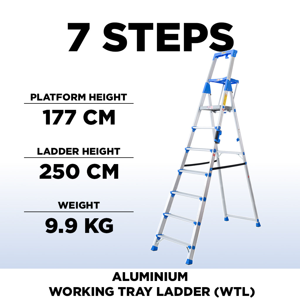 Aluminium 7 Steps Working Tray Ladder AL-WTL07 ALUCLASS — ALUCLASS MY