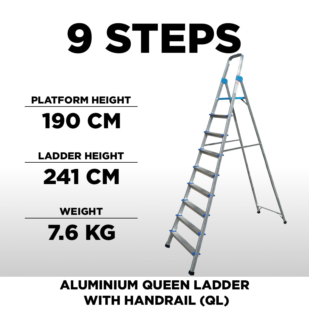 9 Steps Aluminium Queen Ladder With Handrail AL-QL09 ALUCLASS — ALUCLASS MY