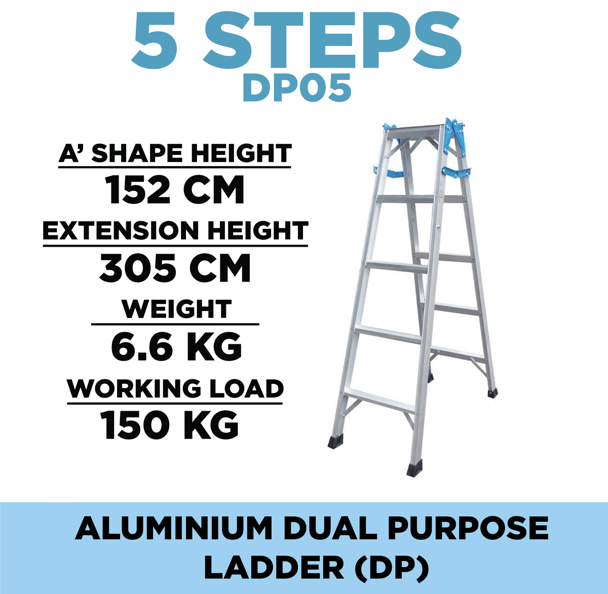 Aluminium 5 Steps Dual Purpose Ladder AL-DP05 ALUCLASS — ALUCLASS MY