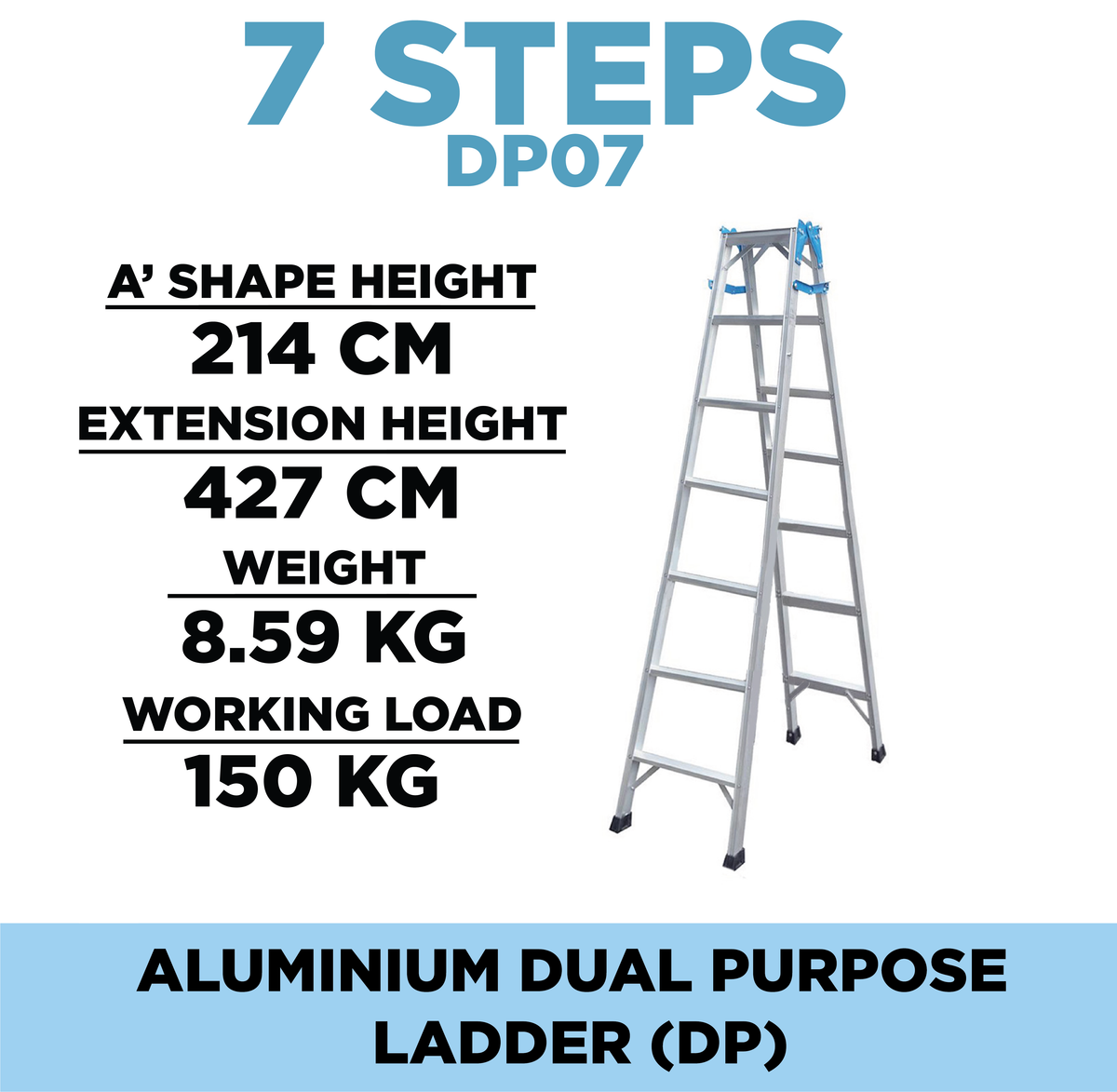 Aluminium 7 Steps Dual Purpose Ladder AL-DP07 ALUCLASS — ALUCLASS MY