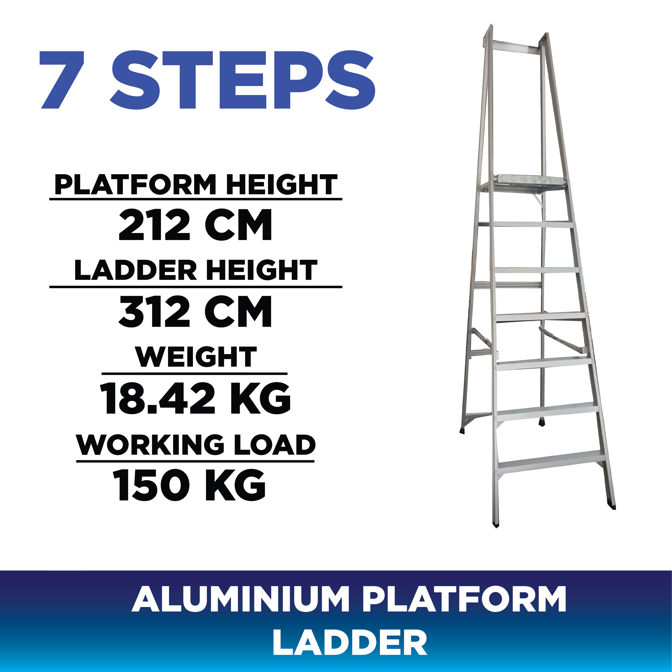Aluminium Heavy Duty 7 Steps Platform Ladder AL-PL7 ALUCLASS — ALUCLASS MY