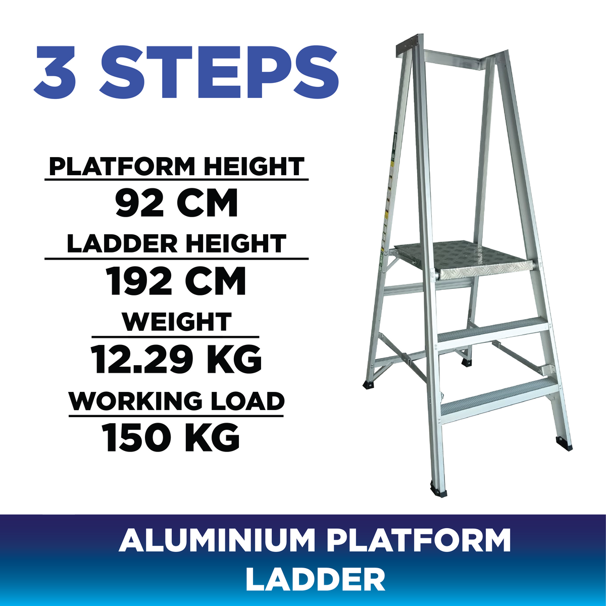 Aluminium Heavy Duty 3 Steps Platform Ladder AL-PL3 ALUCLASS — ALUCLASS MY