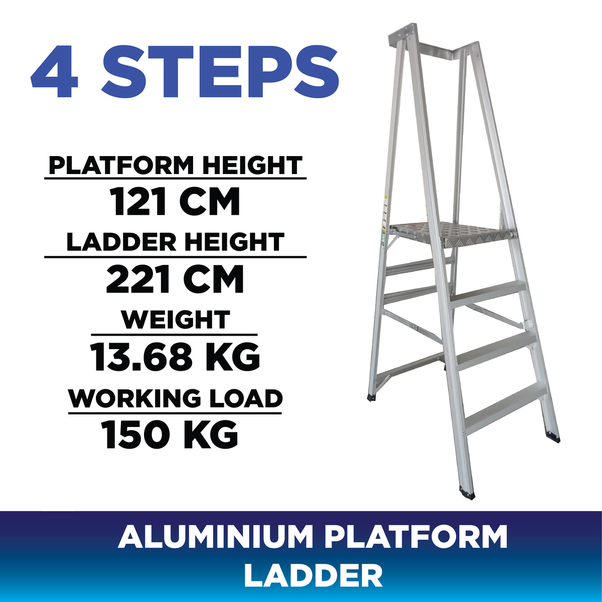 Aluminium Heavy Duty 4 Steps Platform Ladder AL-PL4 ALUCLASS — ALUCLASS MY