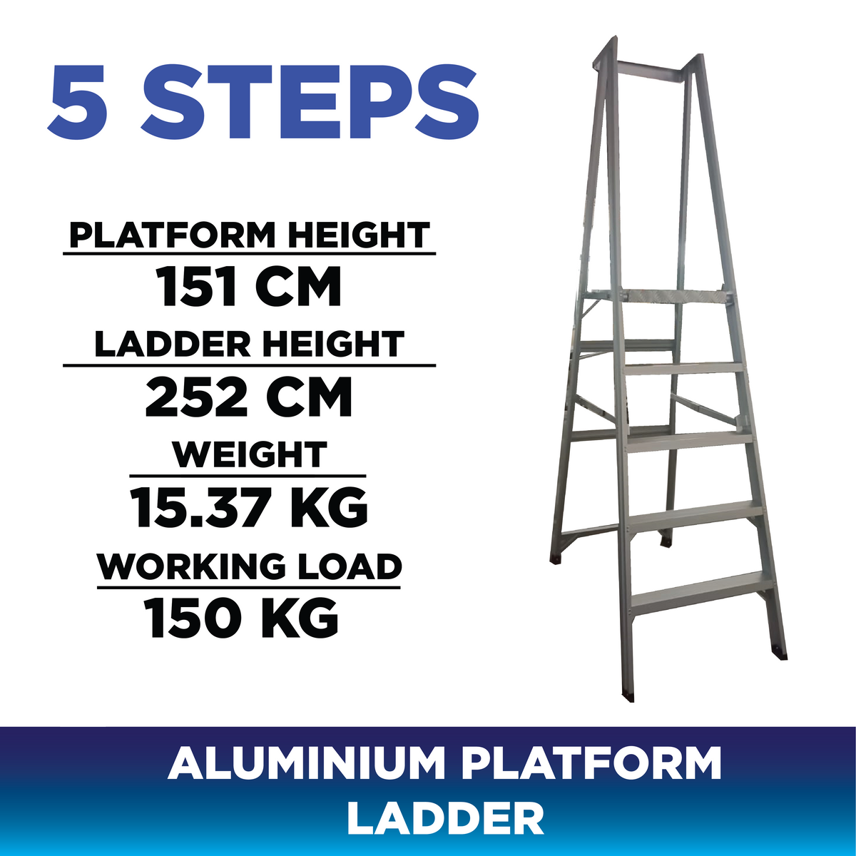 Aluminium Heavy Duty 5 Steps Platform Ladder AL-PL5 ALUCLASS — ALUCLASS MY