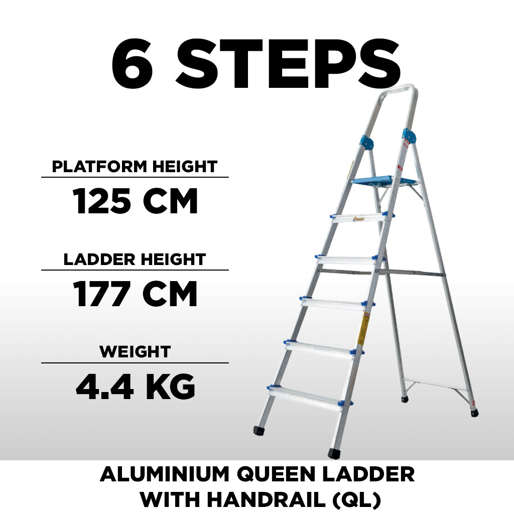 6 Steps Aluminium Queen Ladder With Handrail AL-QL06 ALUCLASS — ALUCLASS MY