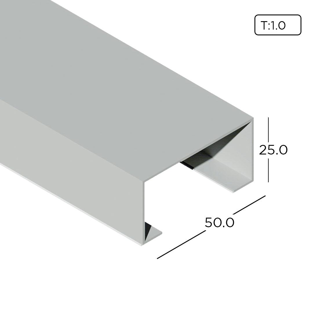 25mm x 50mm Aluminium Extrusion Open Back Frame Profile Thickness 1.00 ...